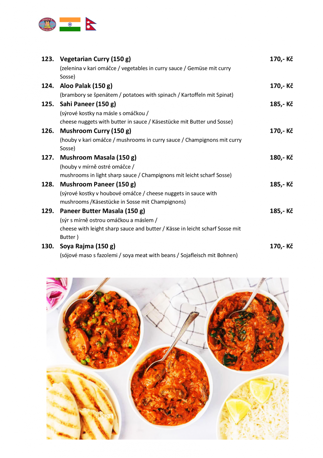 Jídelní lístek | Indická a Nepálská restaurace Litoměřice